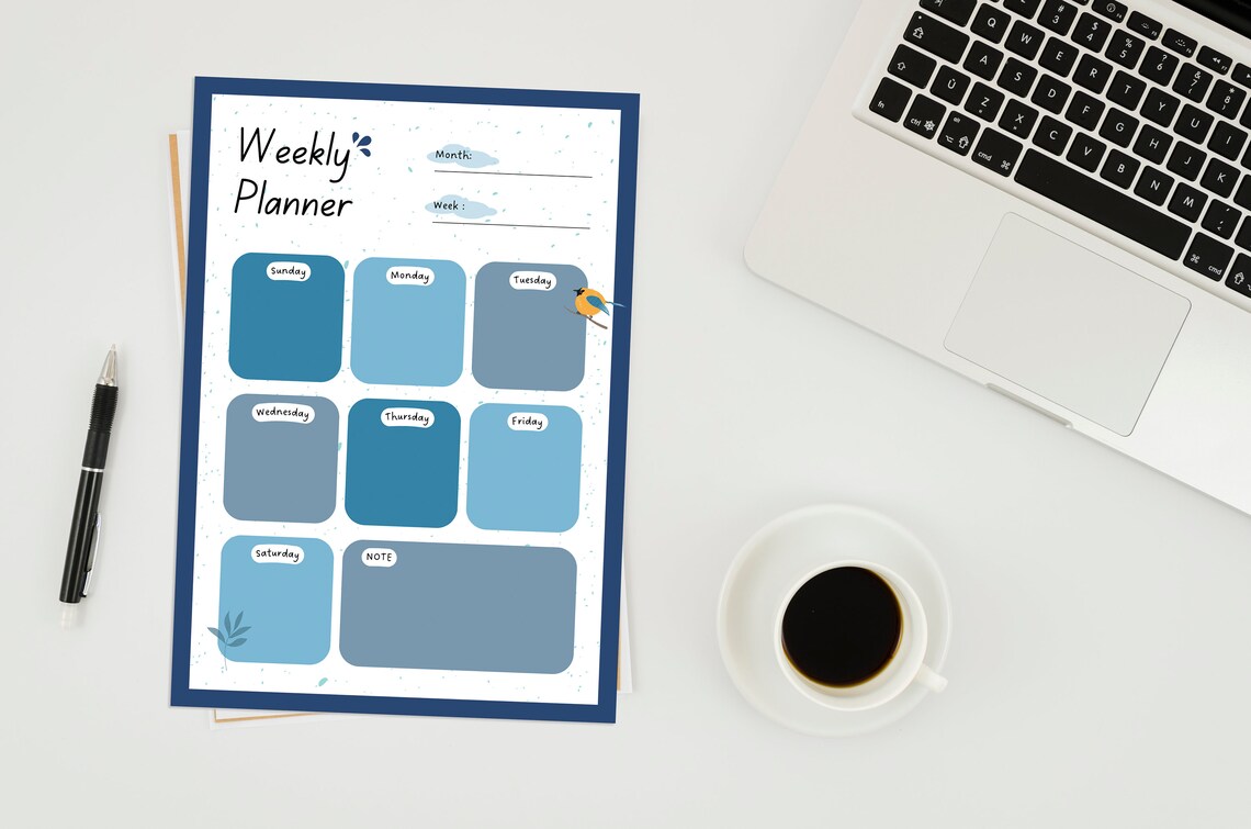 A4 Weekly Desk Planner-pdf,printable Weekly Planner Template,undated ...