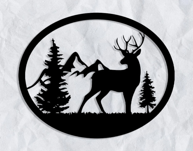 Hirsch Szene SVG DXF, Tiere geschnitten Datei für Laser, dxf für Plasma ...