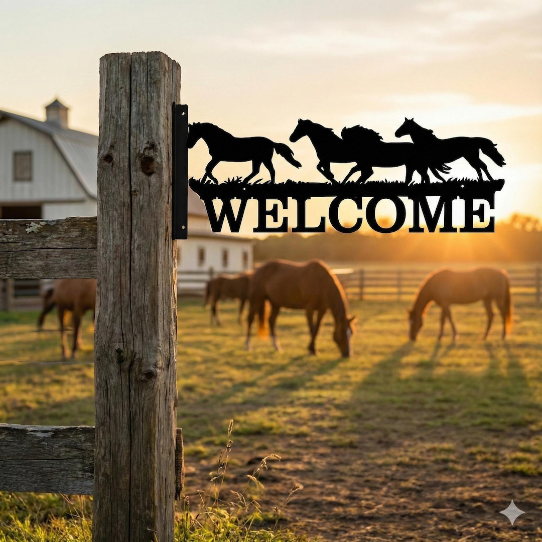 Running Horses Metal Welcome Sign Wall Decor - Etsy