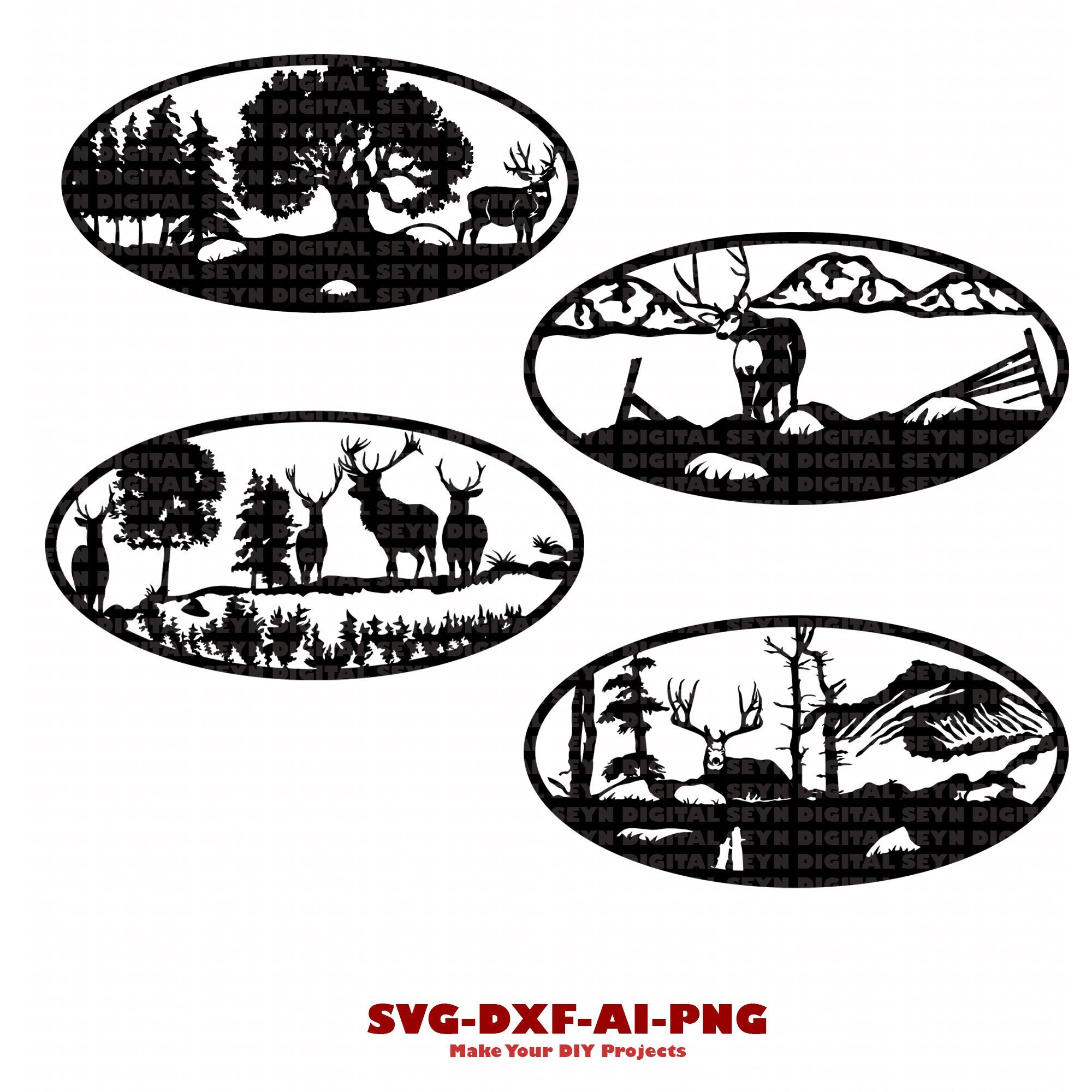 Elk Deer Scene SVG Files,silhouette Template Cnc Cutting Router,deer ...
