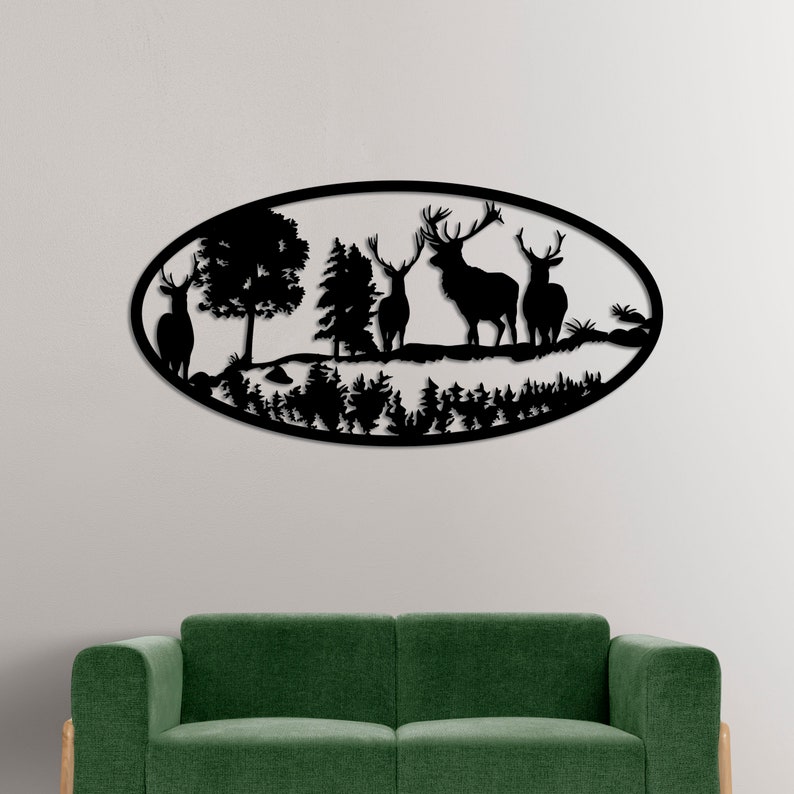 Elk Deer Scene SVG Files,silhouette Template Cnc Cutting Router,deer ...