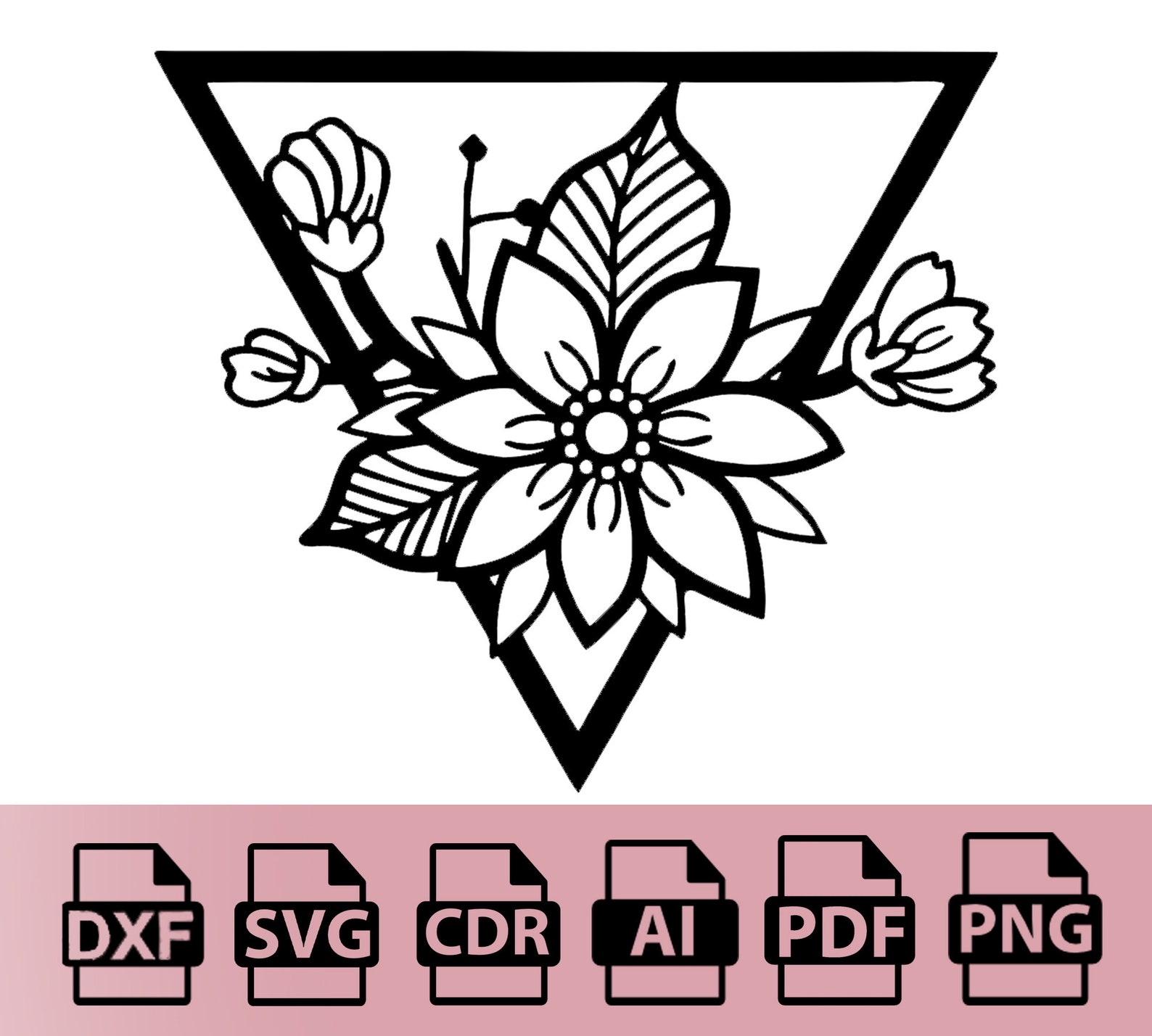 Triangle With Flowers DXF SVG Cdr Pdf Ai, Laser Cut Vector Files ...