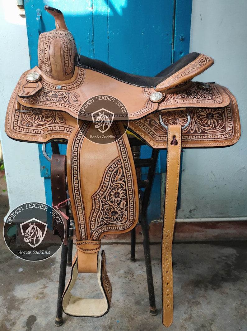 Handmade Western Leather Hand Carved Ranch Roper Horse Saddle - Etsy