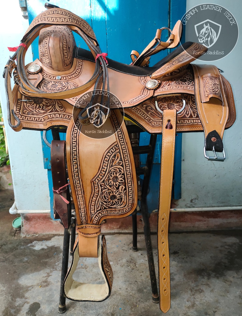 Handmade Western Leather Hand Carved Ranch Roper Horse Saddle - Etsy