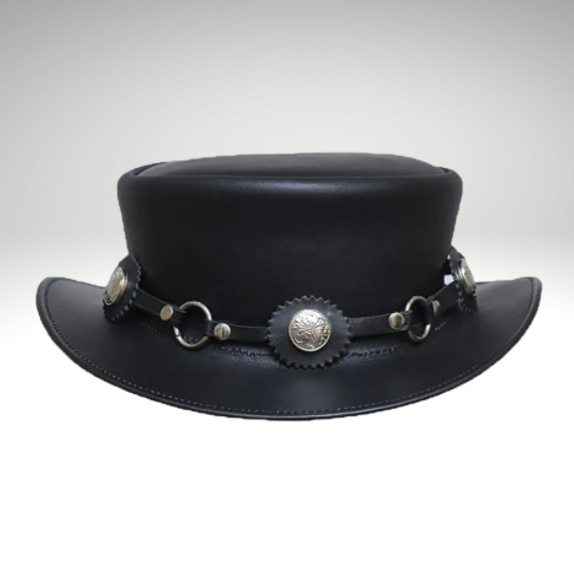 Black Short Top Hat - Handmade With Leather - Etsy
