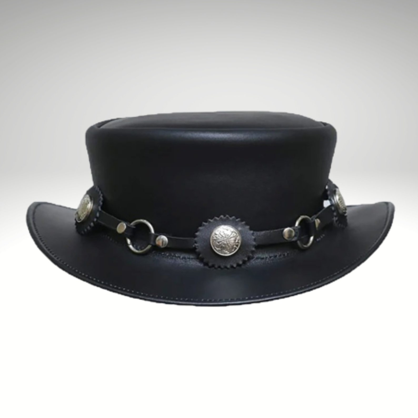 Black Short Top Hat - Handmade With Leather - Etsy