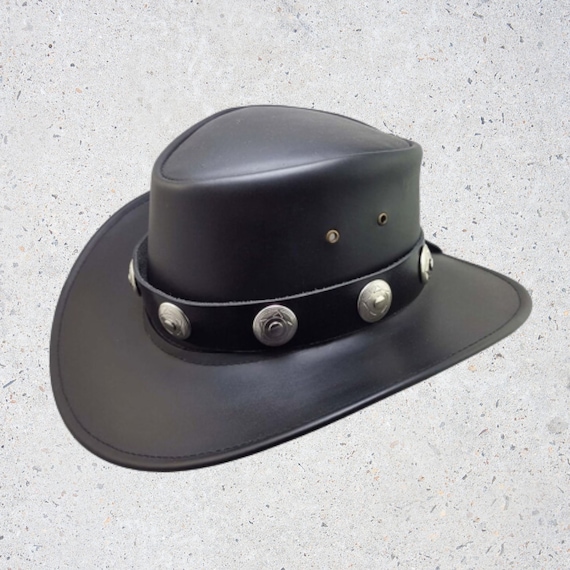 Black Leather Cowboy Hat Cowboy Hat With Concho Band - Etsy