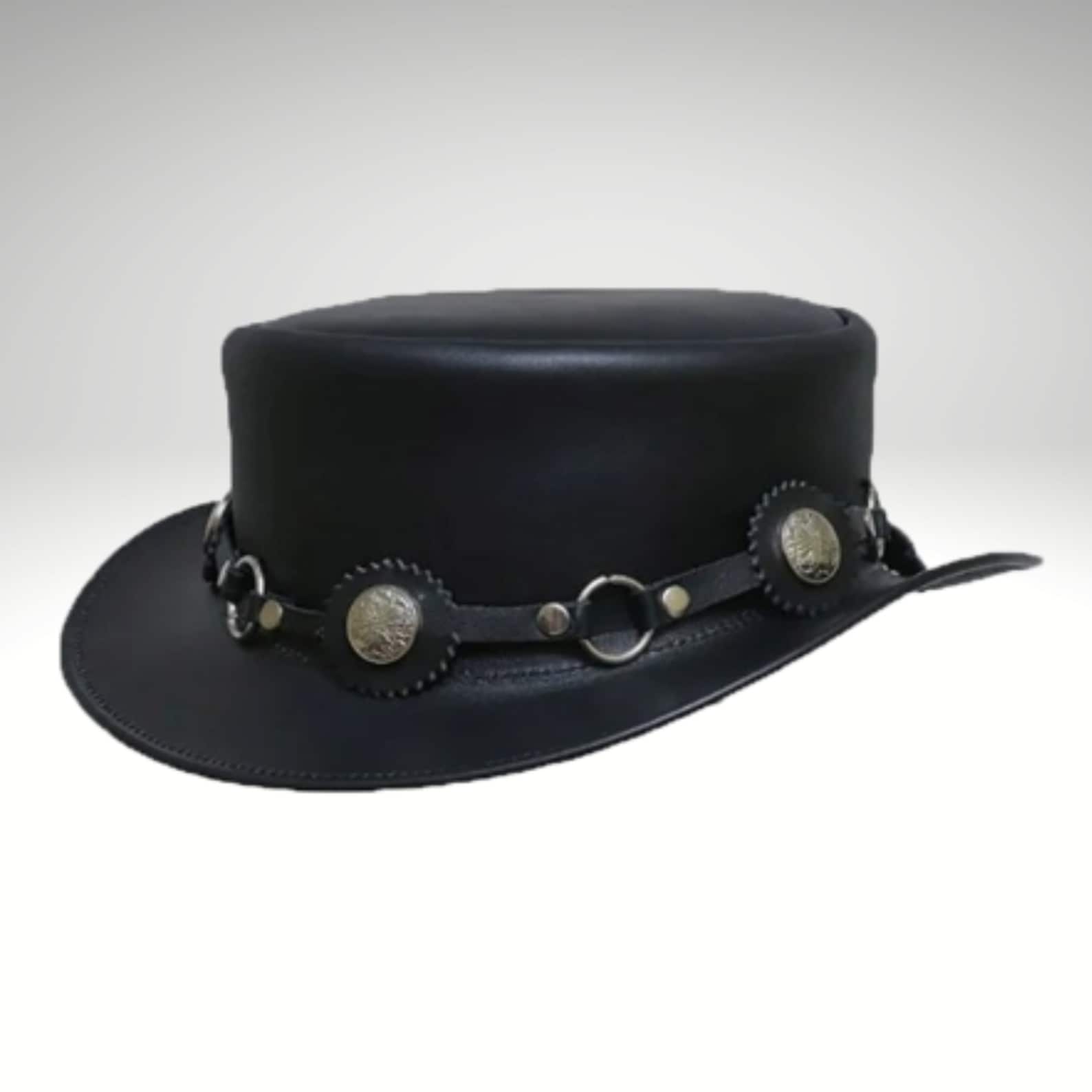Black Short Top Hat - Handmade With Leather - Etsy
