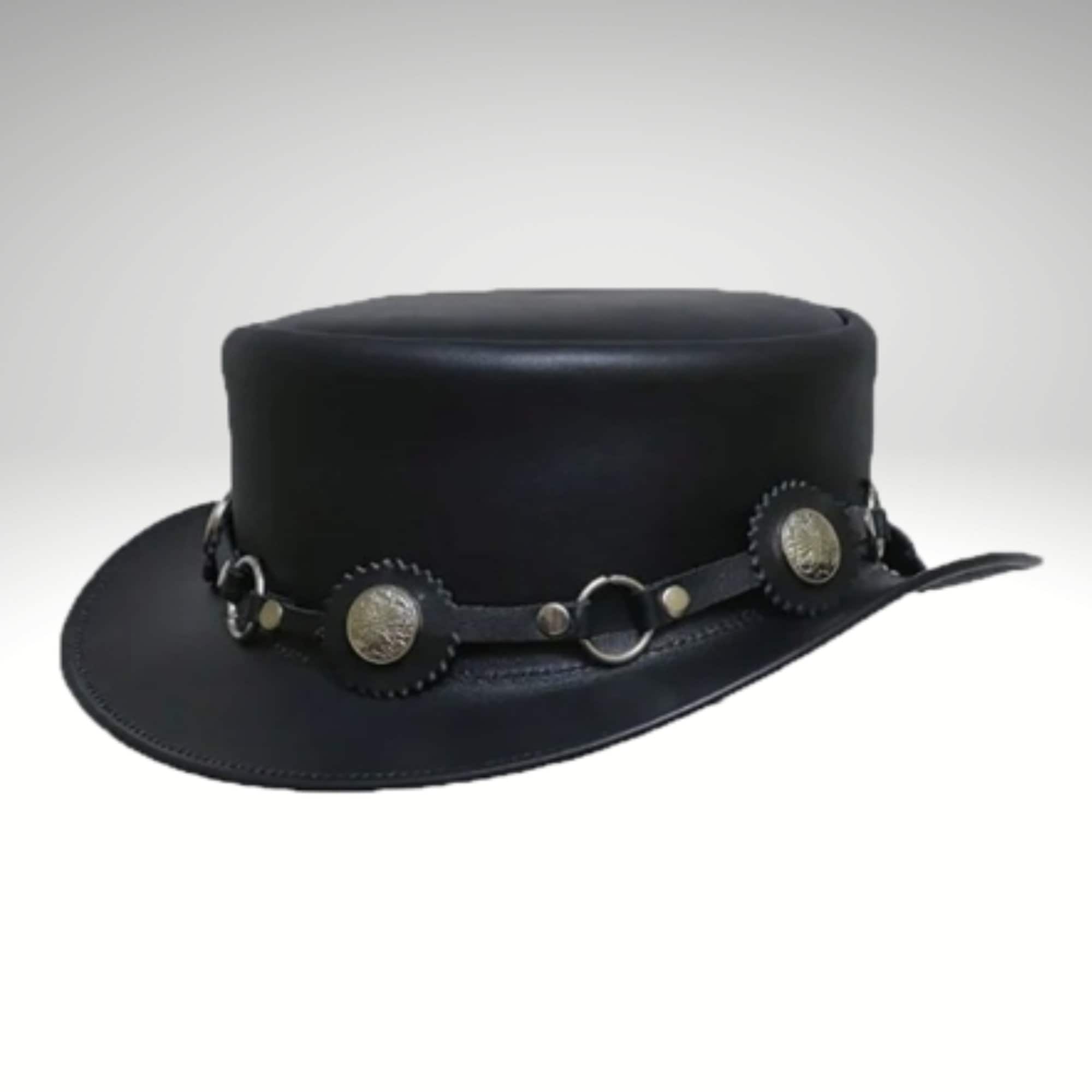 Black Short Top Hat - Handmade With Leather - Etsy