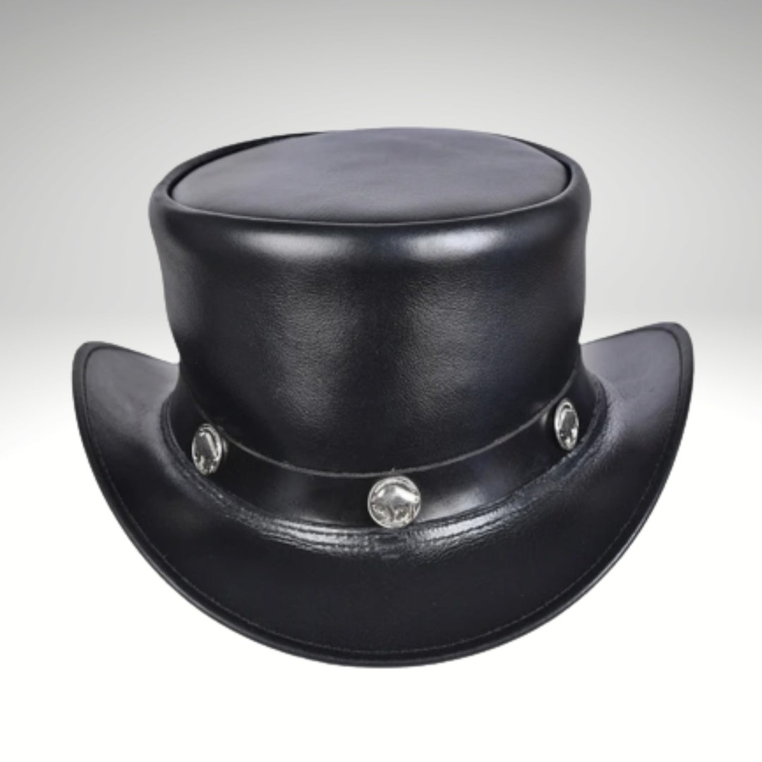 Mens Black Top Hat With Buffalo Metal Coins Handmade With Cowhide ...