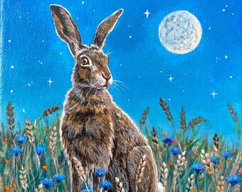 Hare Art Hare Painting Original Art Small Hare Canvas Art Acrylic ...