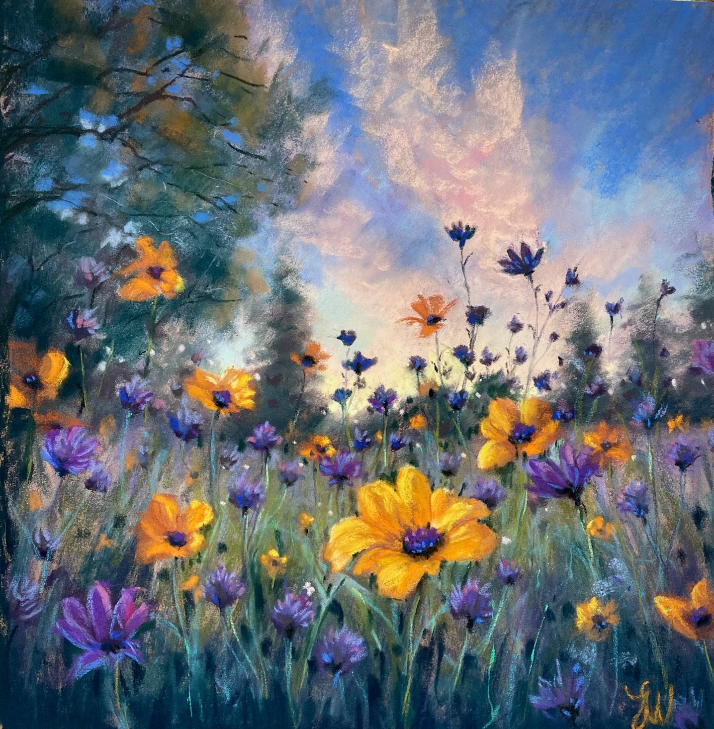 Flowers at Dusk Original Art Floral Landscape - Etsy