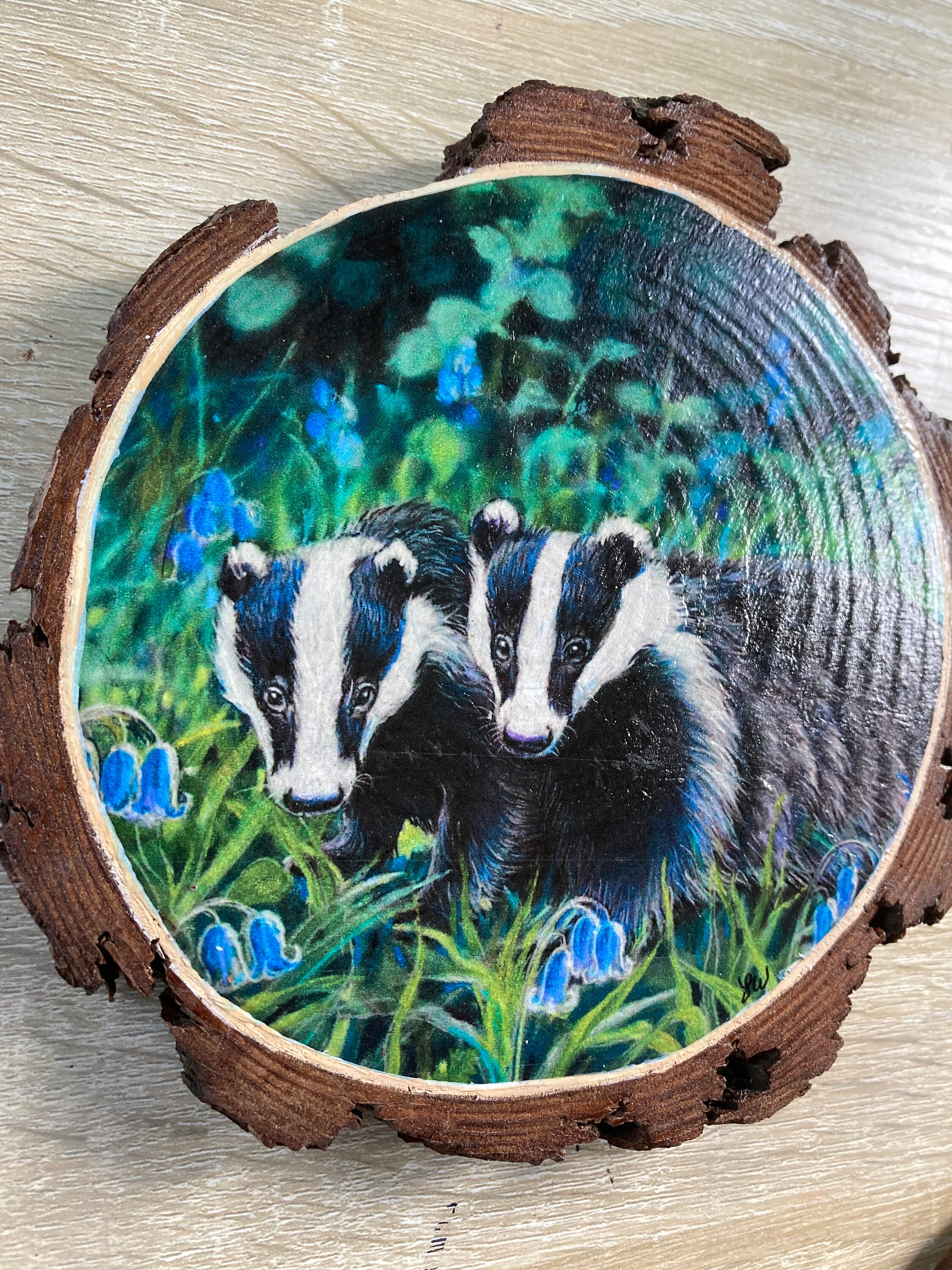 Badgers Wood Slice Badger Art Print Rustic Wood Slice Decoupage - Etsy UK