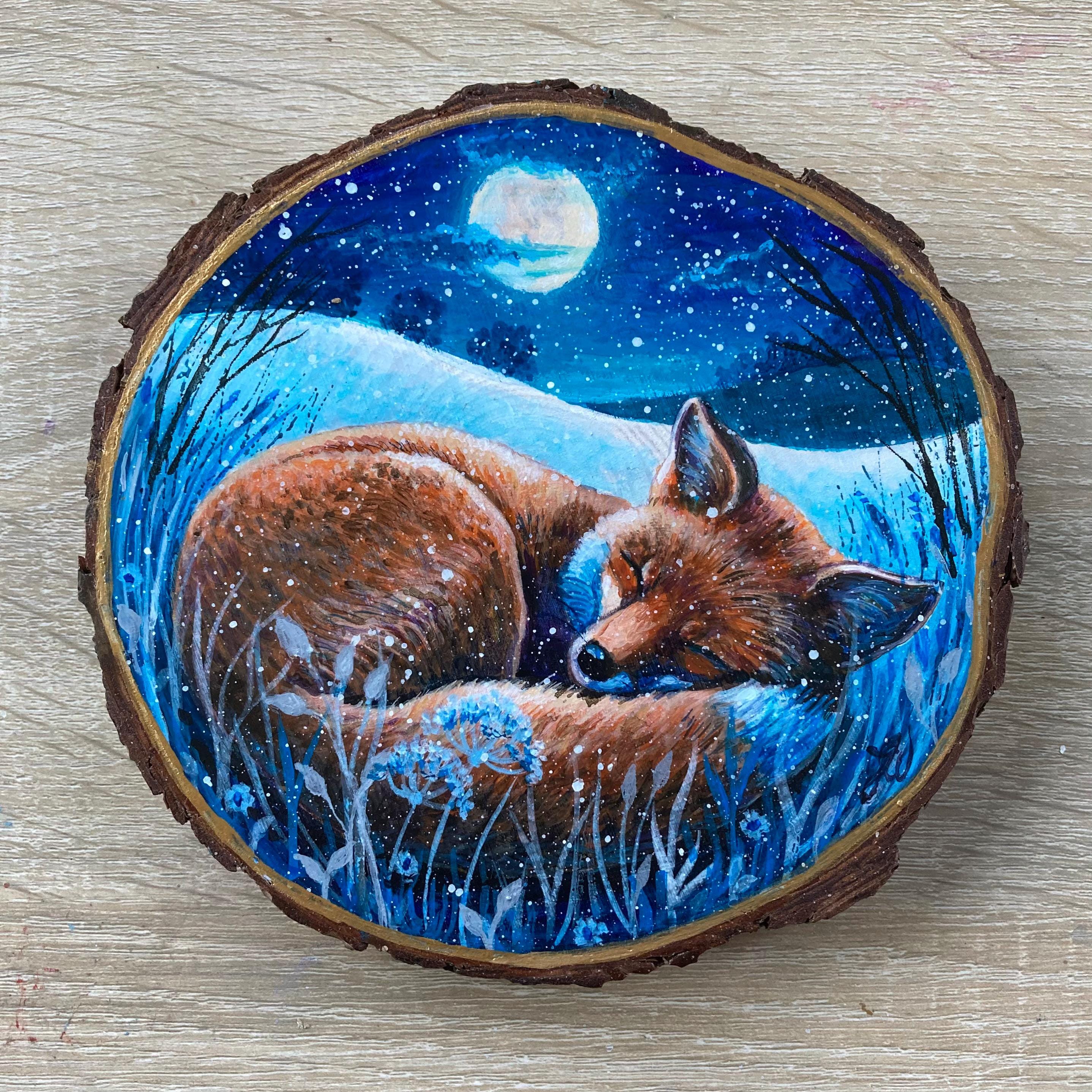 Fox Wood Slice Hand Painted Wood Slice Cottagecore Wall Plaque Unique ...