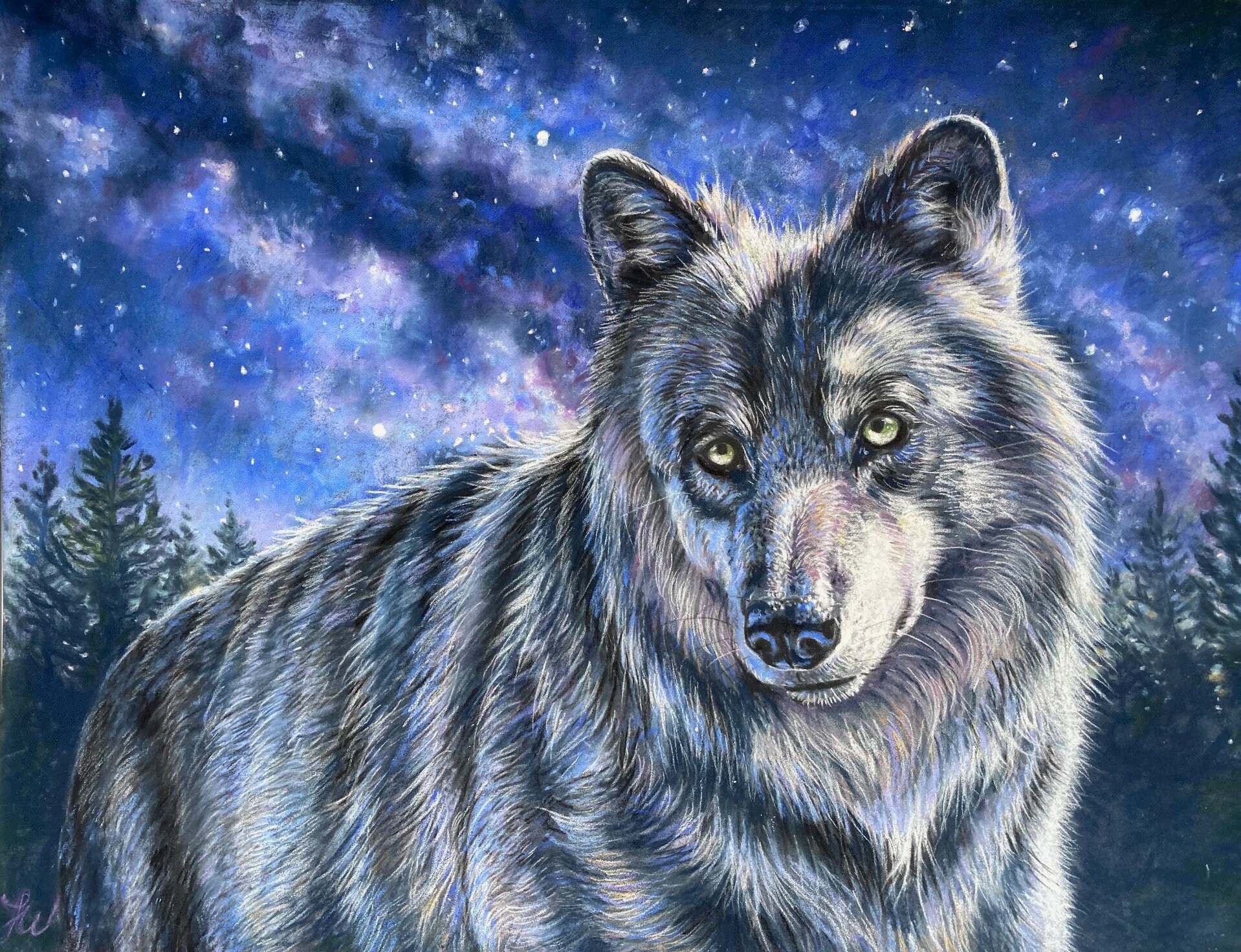 Wolf in the Night ~ Wolf Art ~ Original Art ~ Wolf Painting ~ Signed ...