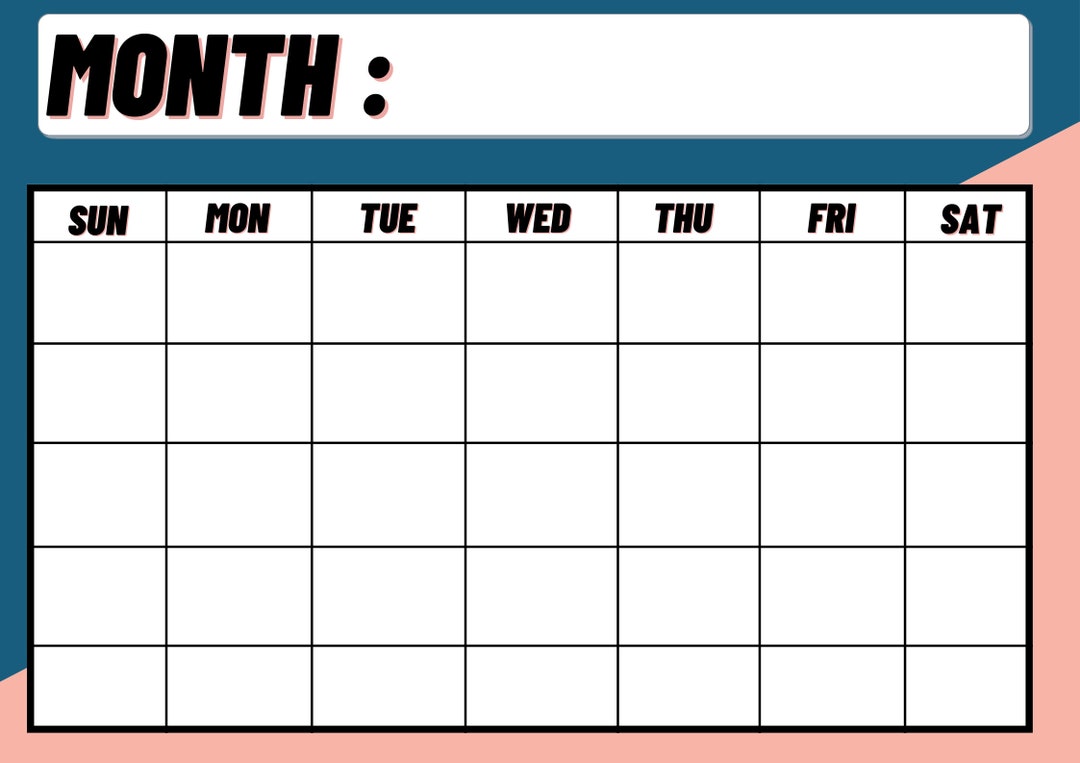 Blank Monthly Calendar Landscape Template, Printable Calendar Blank ...