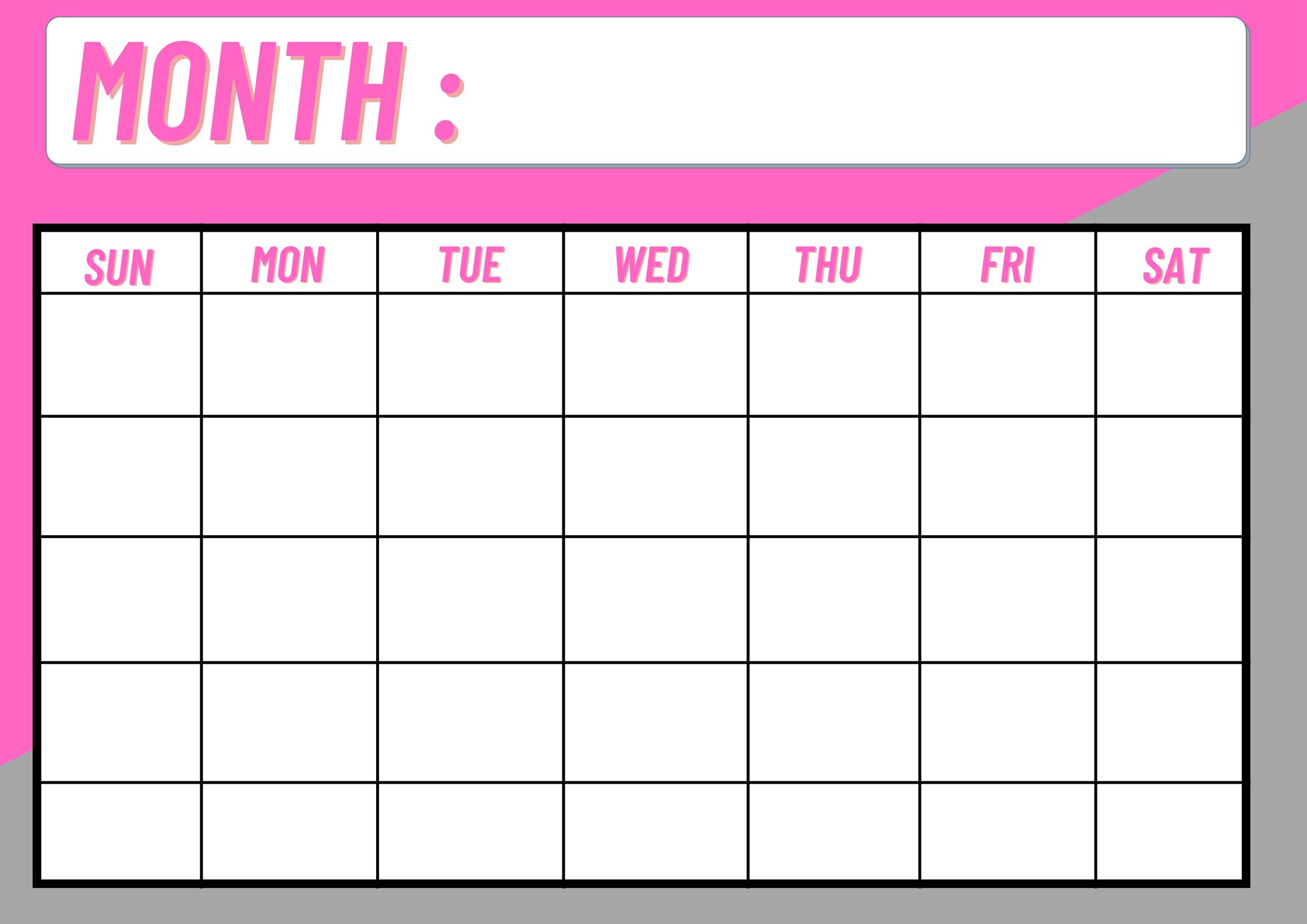 Blank Monthly Calendar Landscape Template, Printable Calendar Blank ...