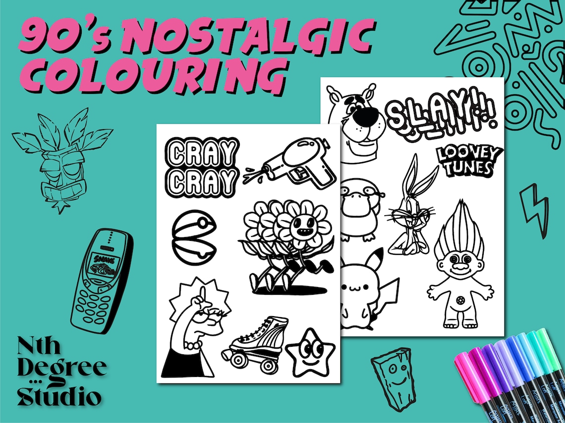 90s Colouring Pages, Cartoons Gaming Music, 90s Aesthetic, Colouring ...