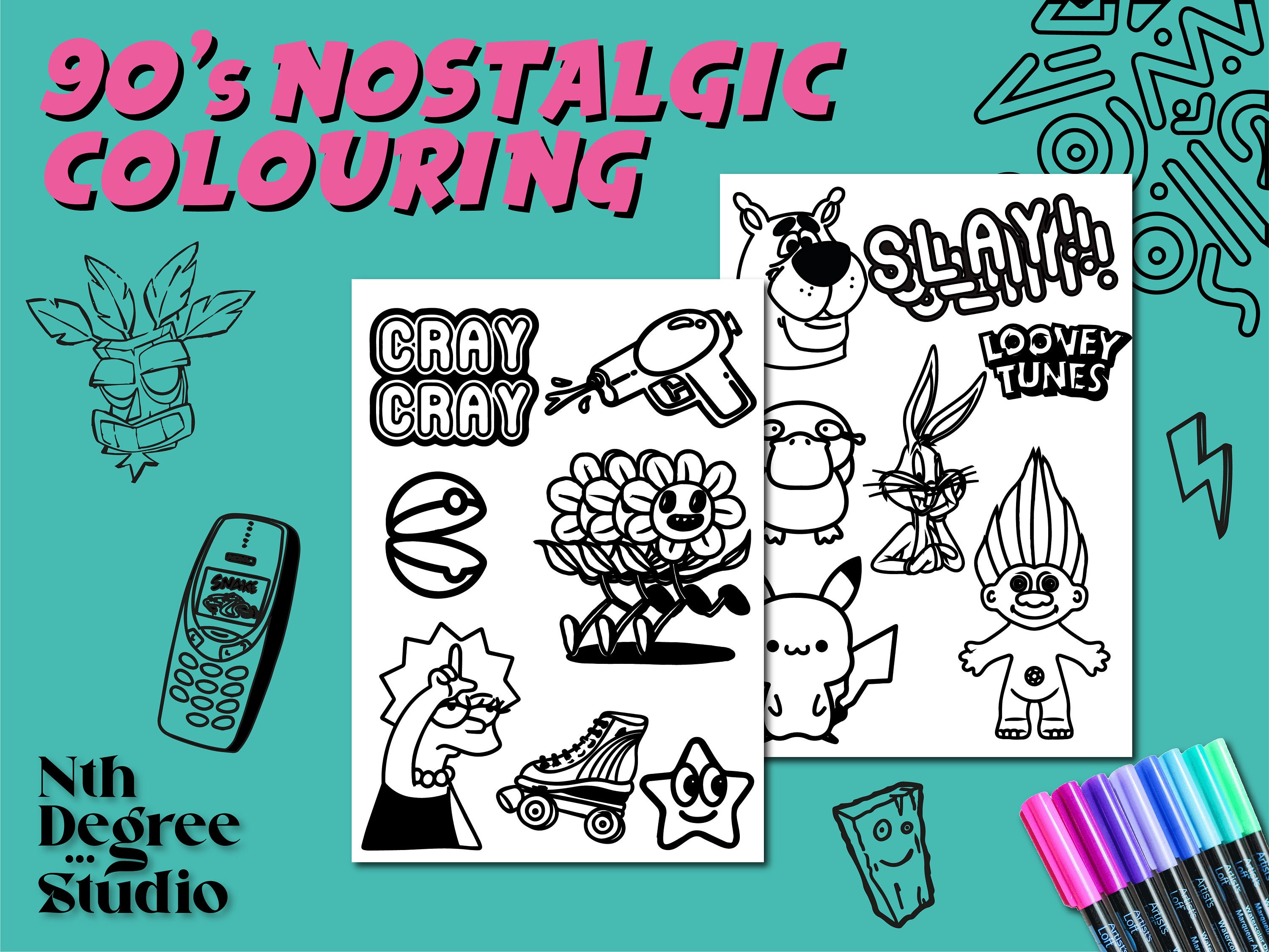 90s Colouring Pages, Cartoons Gaming Music, 90s Aesthetic, Colouring ...