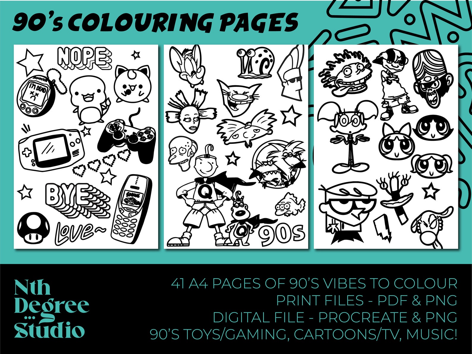 90s Colouring Pages, Cartoons Gaming Music, 90s Aesthetic, Colouring ...
