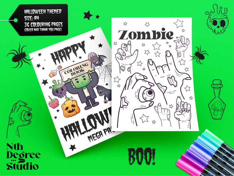 Halloween Printable Colouring Pages, Instant Download, Art and Crafts ...