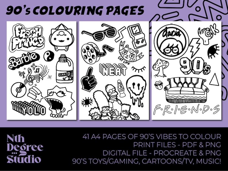90s Colouring Pages, Cartoons Gaming Music, 90s Aesthetic, Colouring ...