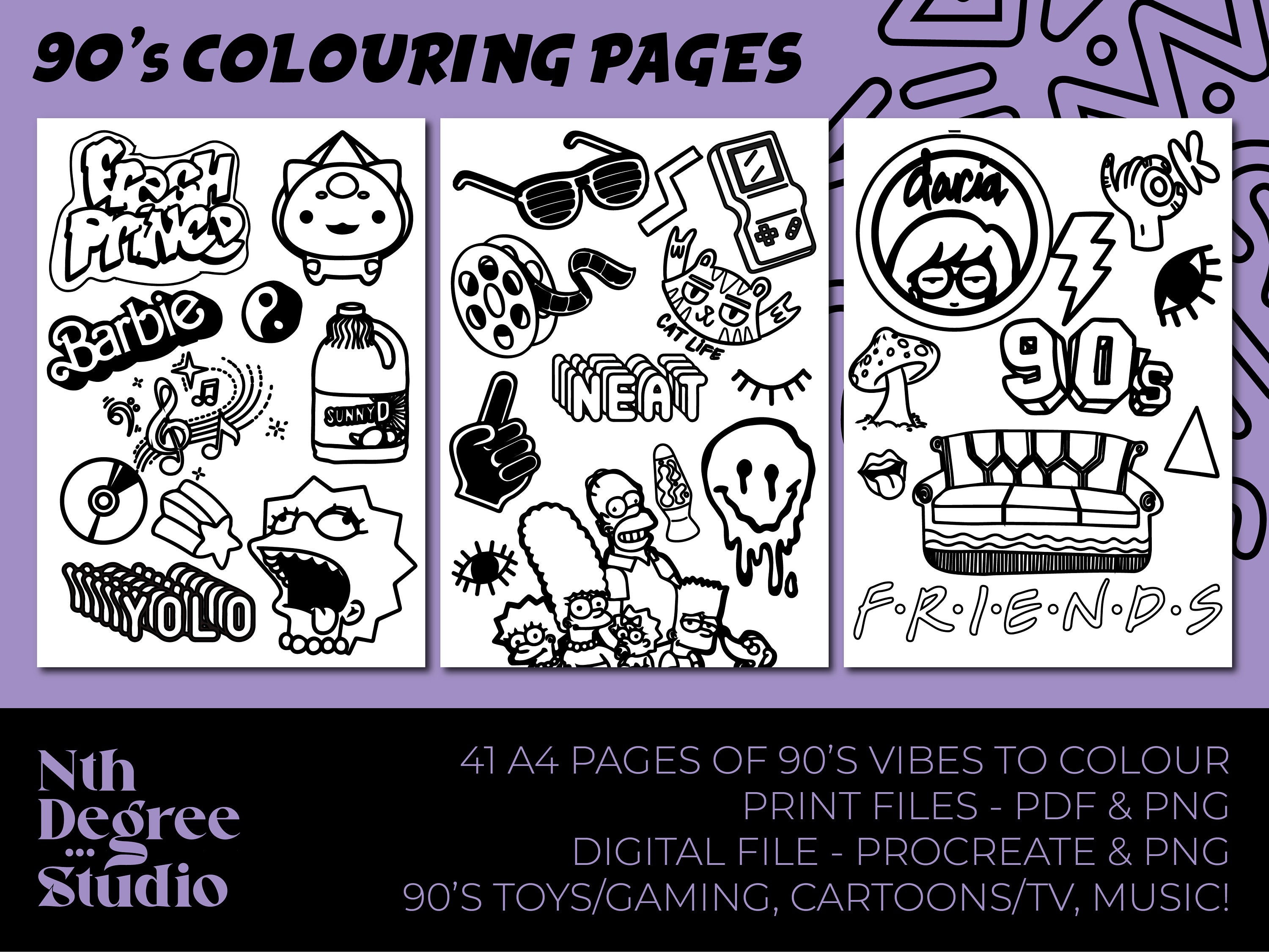 90s Colouring Pages, Cartoons Gaming Music, 90s Aesthetic, Colouring ...