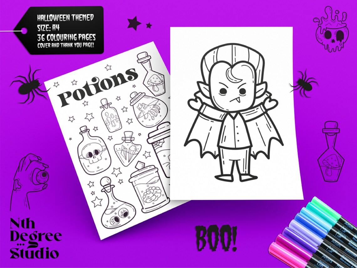 Halloween Printable Colouring Pages, Instant Download, Art and Crafts ...