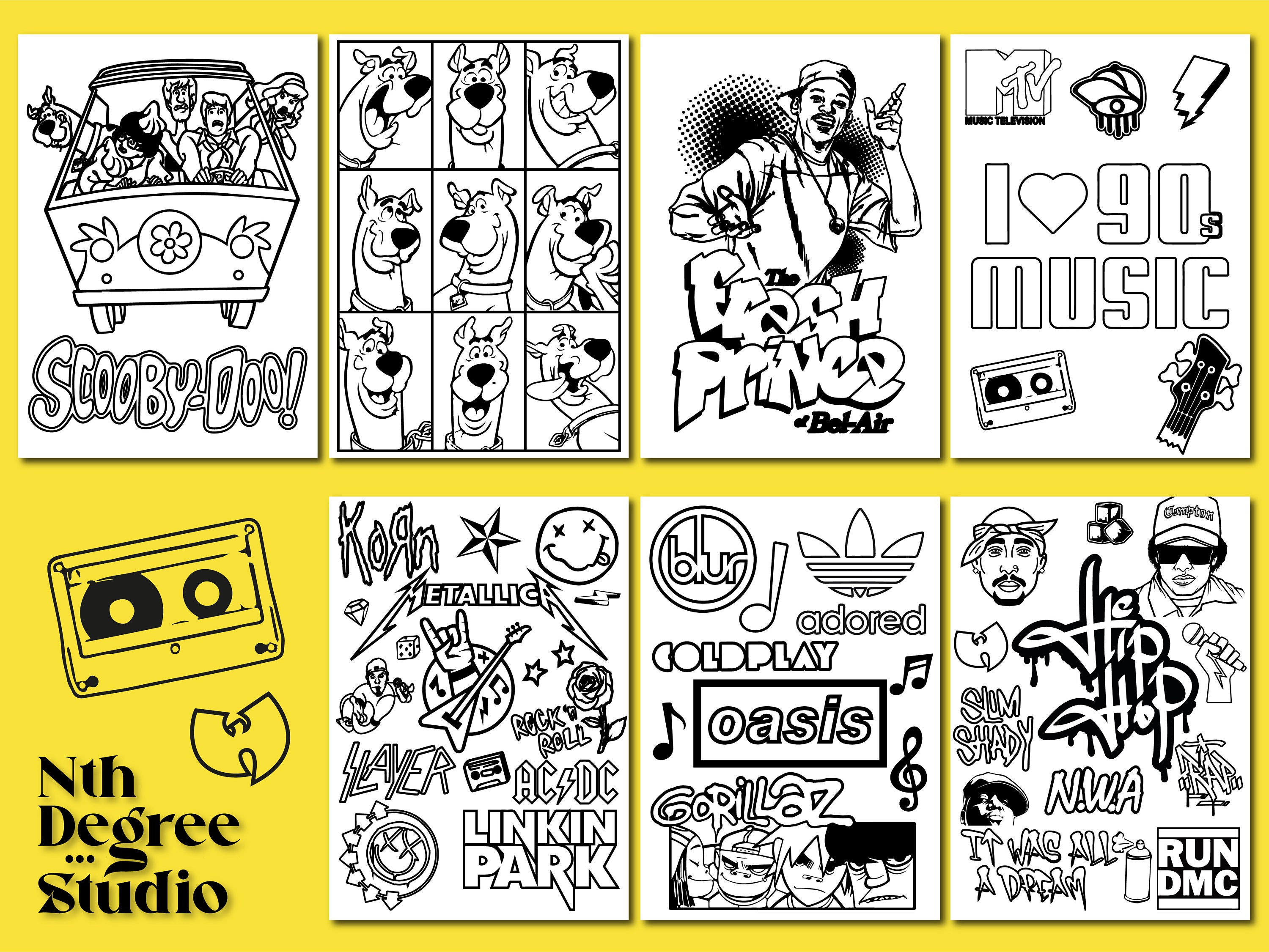 90s Colouring Pages, Cartoons Gaming Music, 90s Aesthetic, Colouring ...