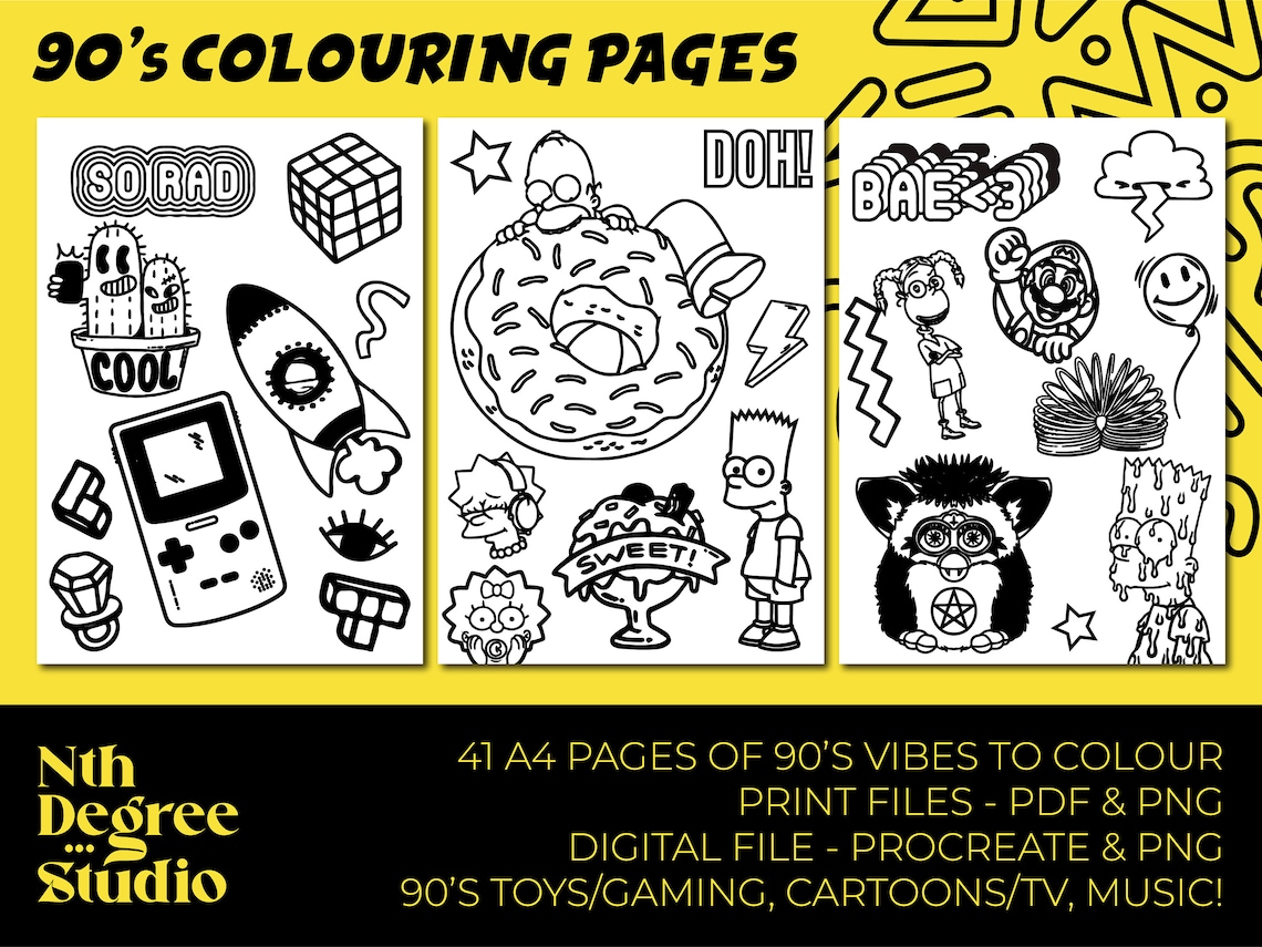 90s Colouring Pages, Cartoons Gaming Music, 90s Aesthetic, Colouring ...