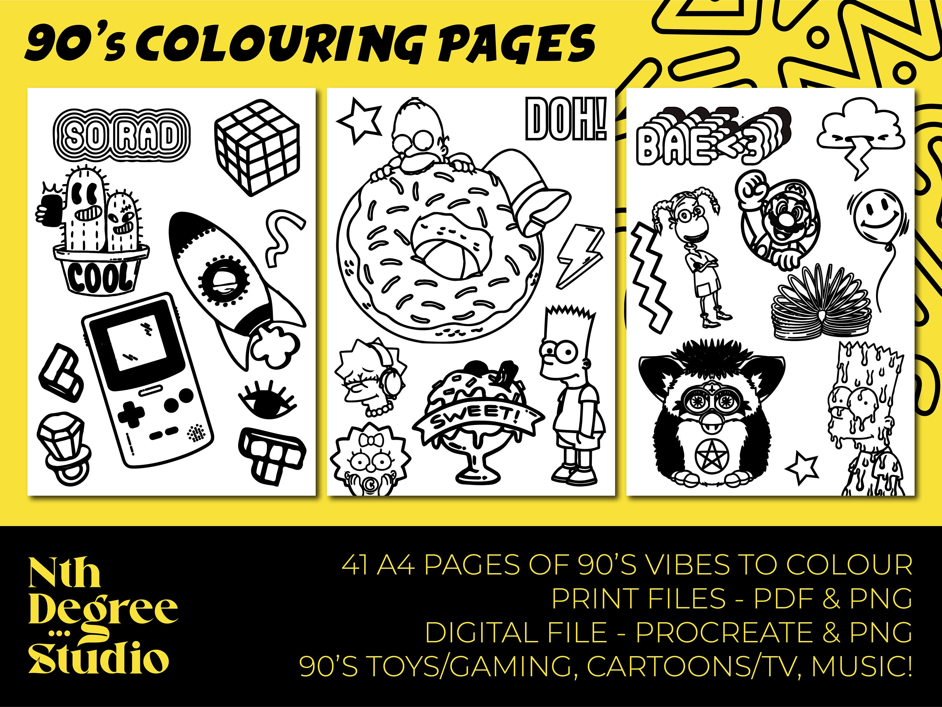 90s Colouring Pages, Cartoons Gaming Music, 90s Aesthetic, Colouring ...