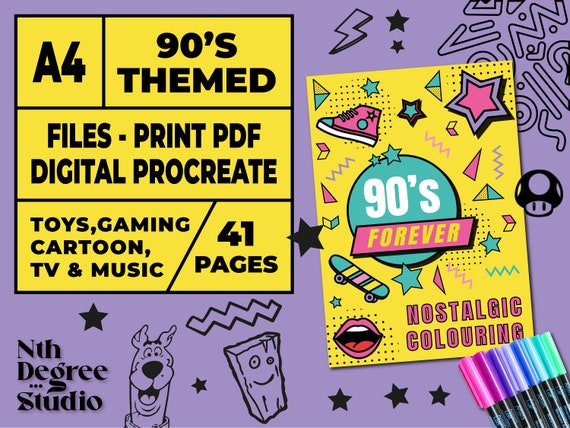 90s Colouring Pages Cartoons Gaming Music 90s Aesthetic - Etsy
