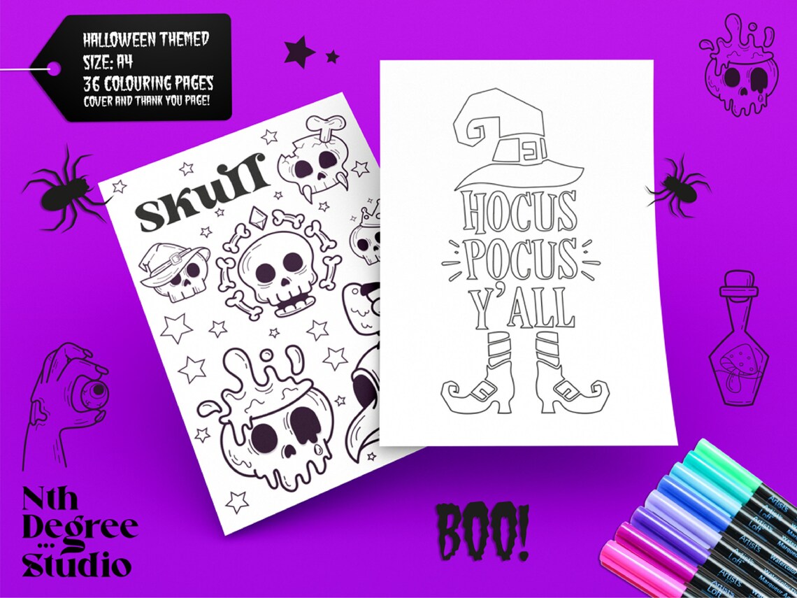 Halloween Printable Colouring Pages, Instant Download, Art and Crafts ...