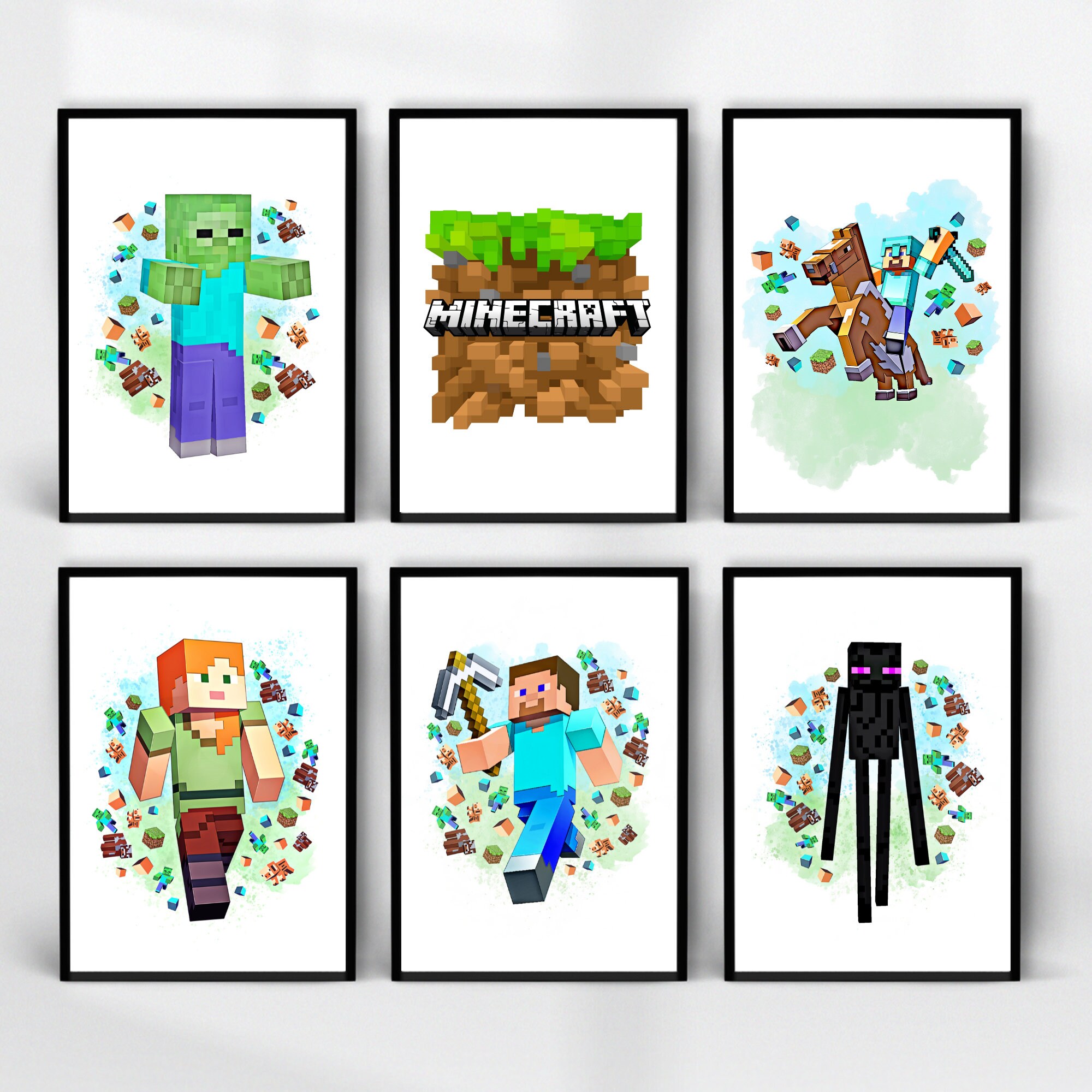 Set of 6 Minecraft Gaming Room Poster Set, Poster Print, Bedroom Decor ...