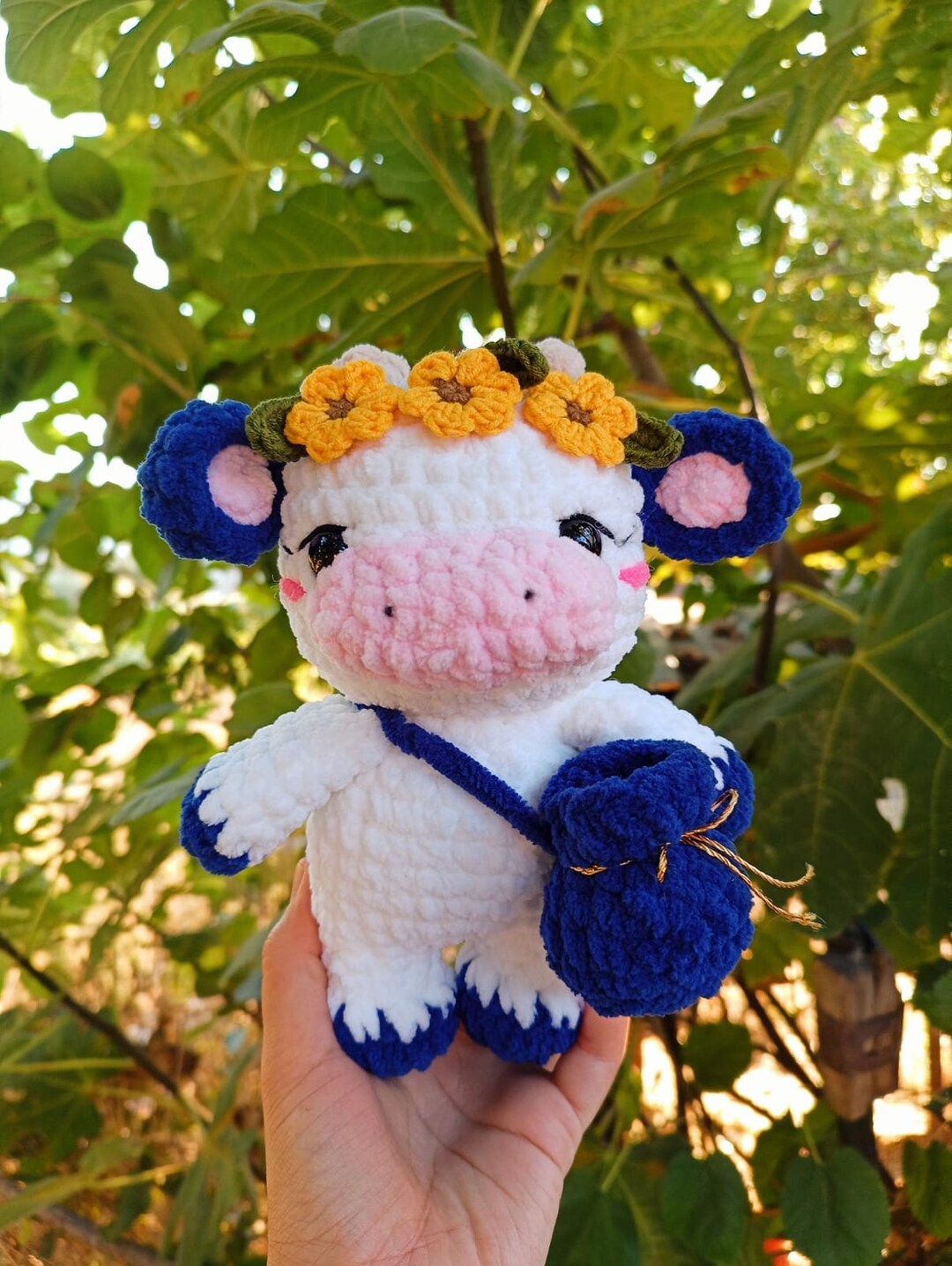 Sunflower Blue Cow Plush With Blueberry Bag - Etsy