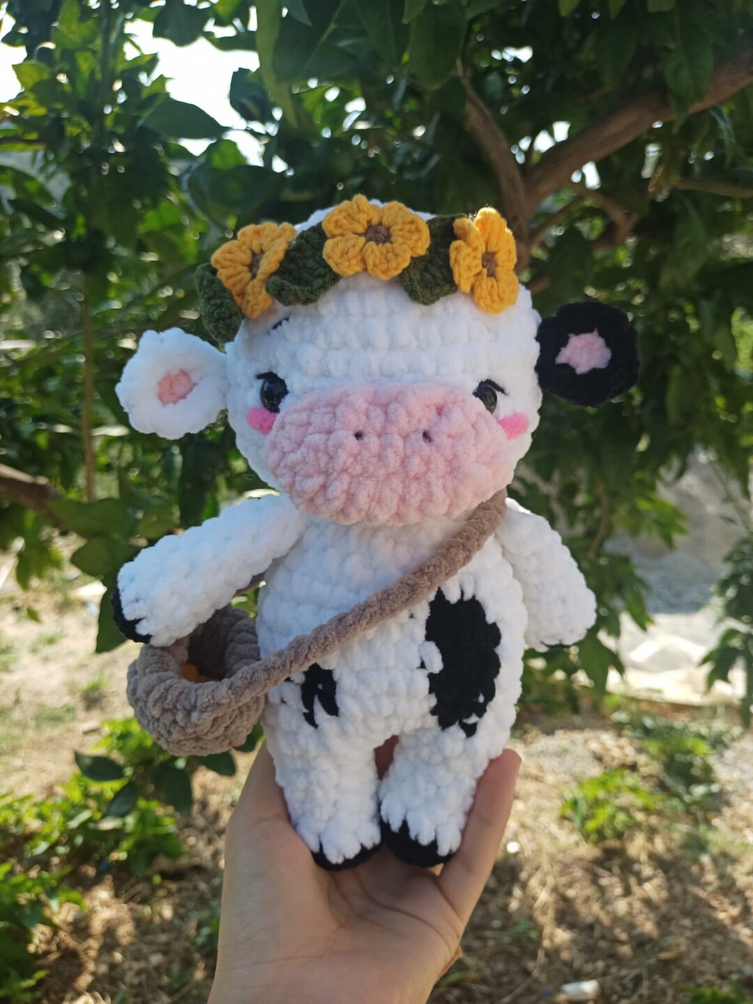 Sunflower Cow With Pouch Bag, Farm Animals Doll, Crochet Animals Kawaii ...