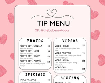 Editable Onlyfans / Fansly Tip Menu / Cute Pink Heart Design - Etsy