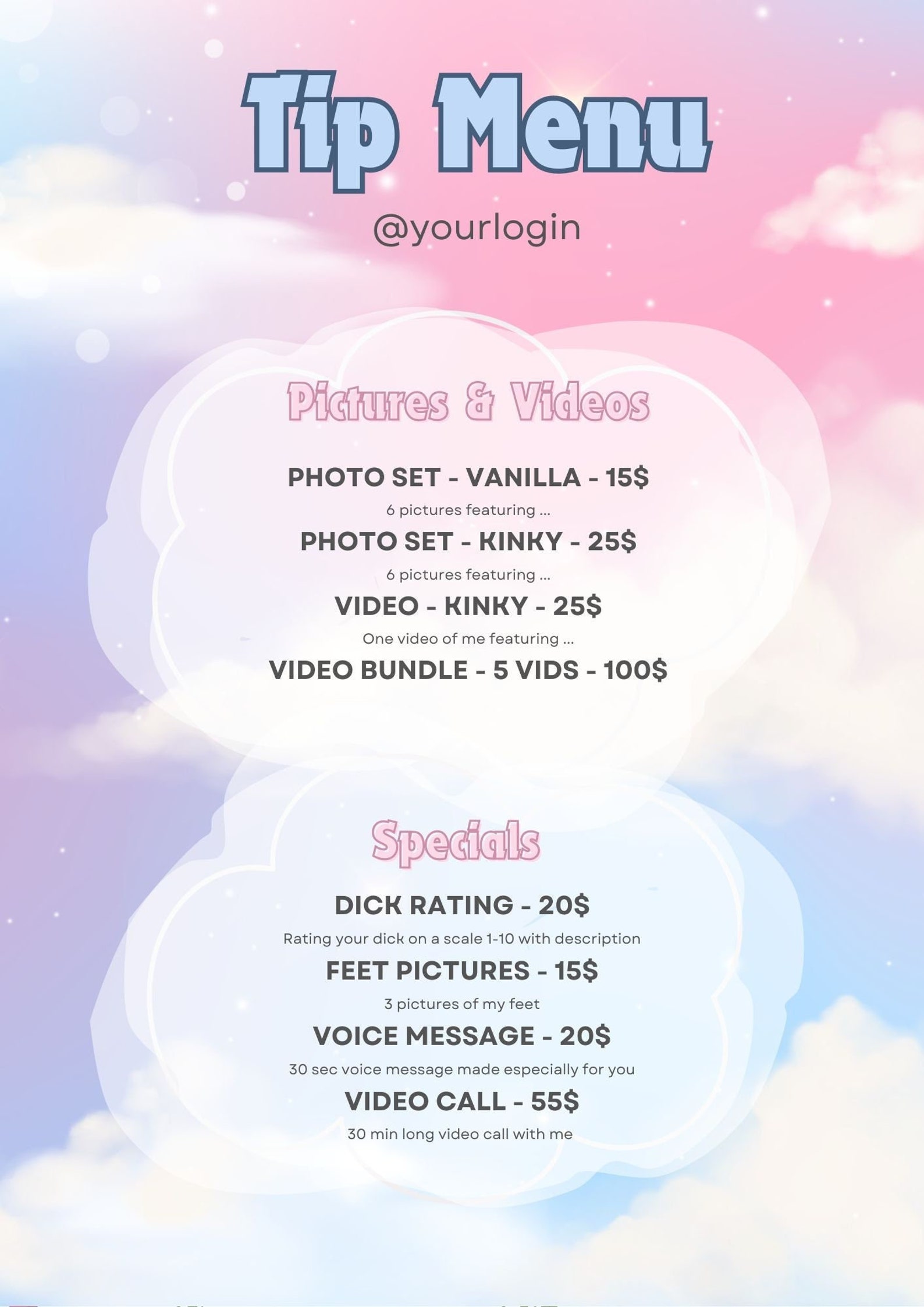 Editable Onlyfans / Fansly Tip Menu / Dreamy Girl Design - Etsy