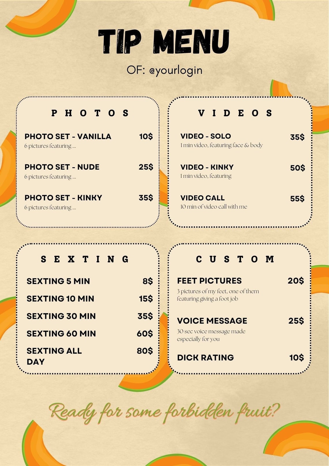 Editable Onlyfans Template / Fansly Cute Melon Tip Menu - Etsy