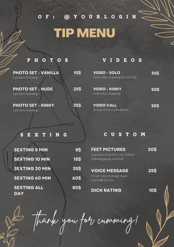 Editable Onlyfans / Fansly Tip Menu and More - Etsy Australia