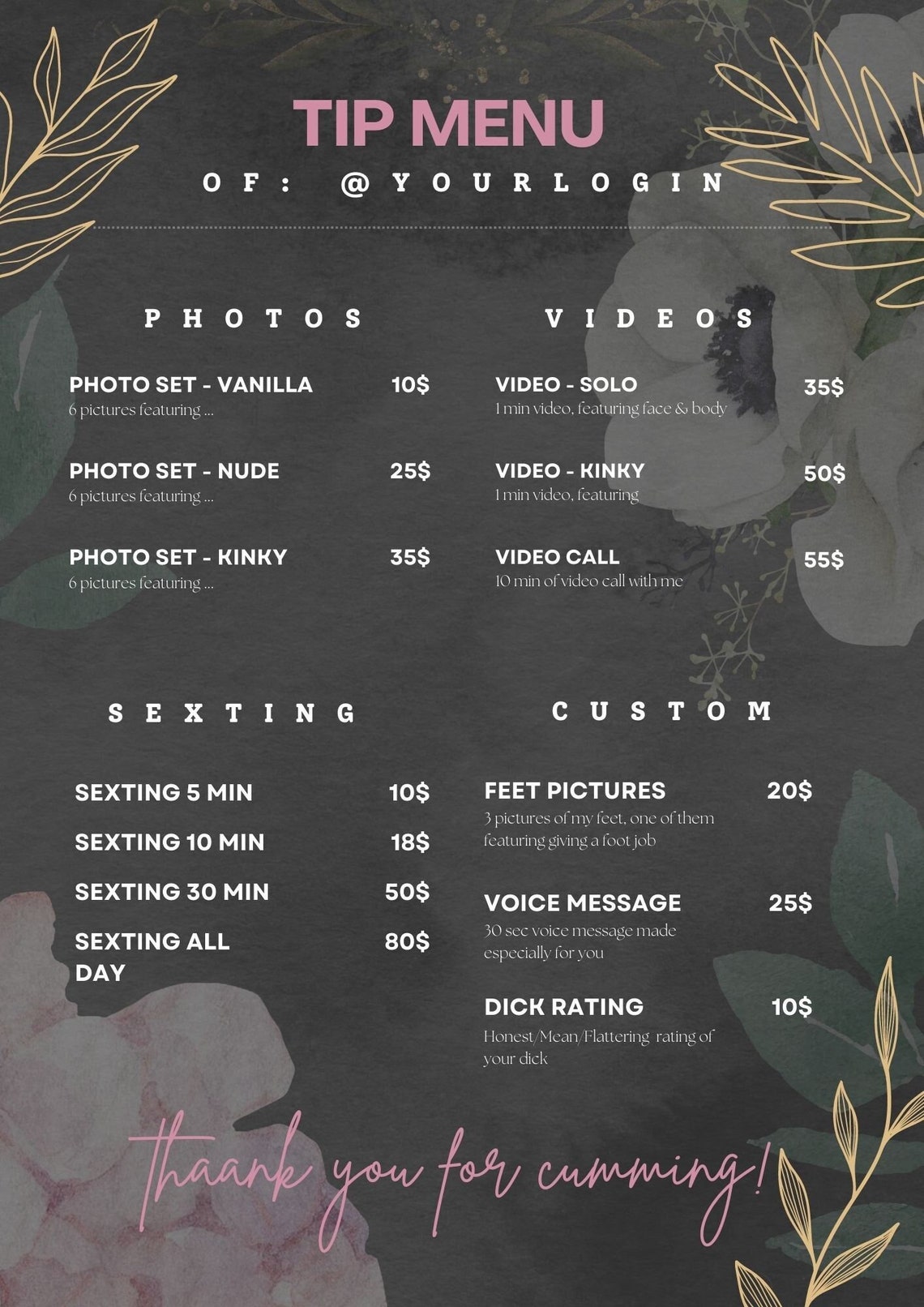 Editable Onlyfans Fansly Tip Menu And More Etsy Hong Kong