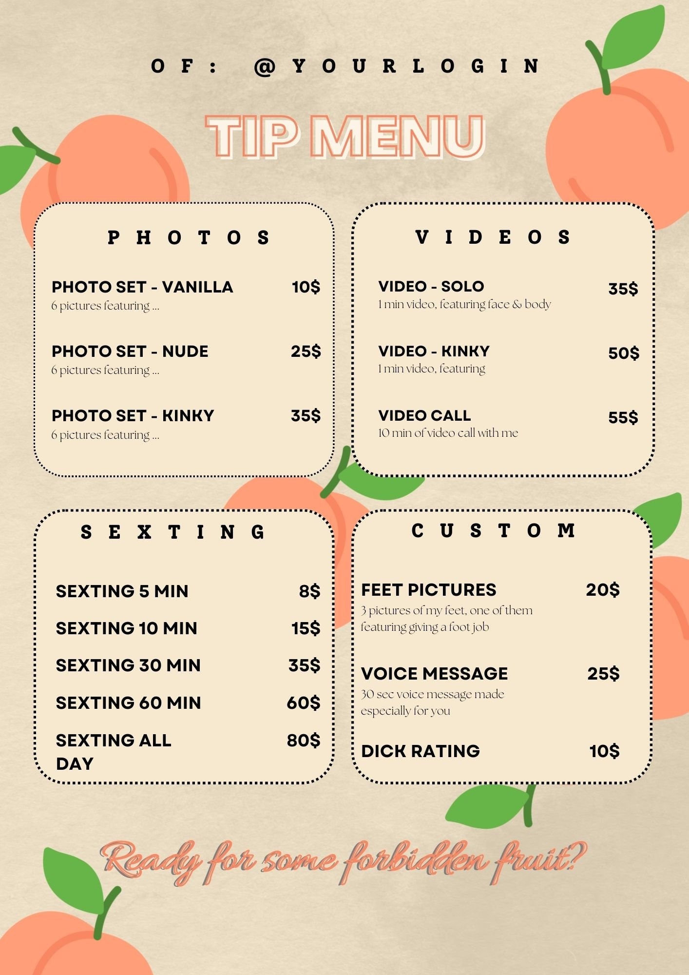 Editable Onlyfans / Fansly Cute Peach Tip Menu and More - Etsy