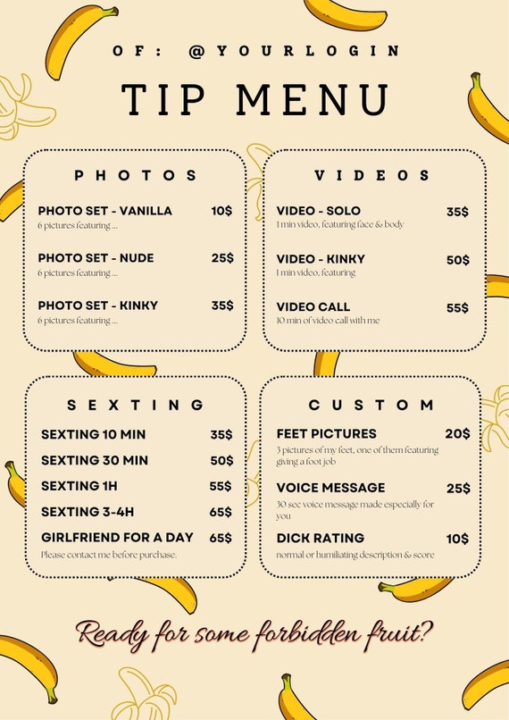 Editable Tip Menu Onlyfans Tip Menu Fansly Cute Banana Tip Etsy Israel