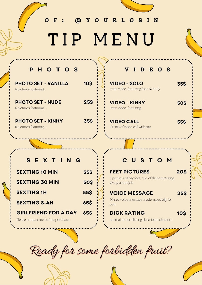 Editable Tip Menu Onlyfans Tip Menu Fansly Cute Banana Tip - Etsy UK Editable Tip Menu Onlyfans Tip Menu Fansly Cute Banana Tip - Etsy UK