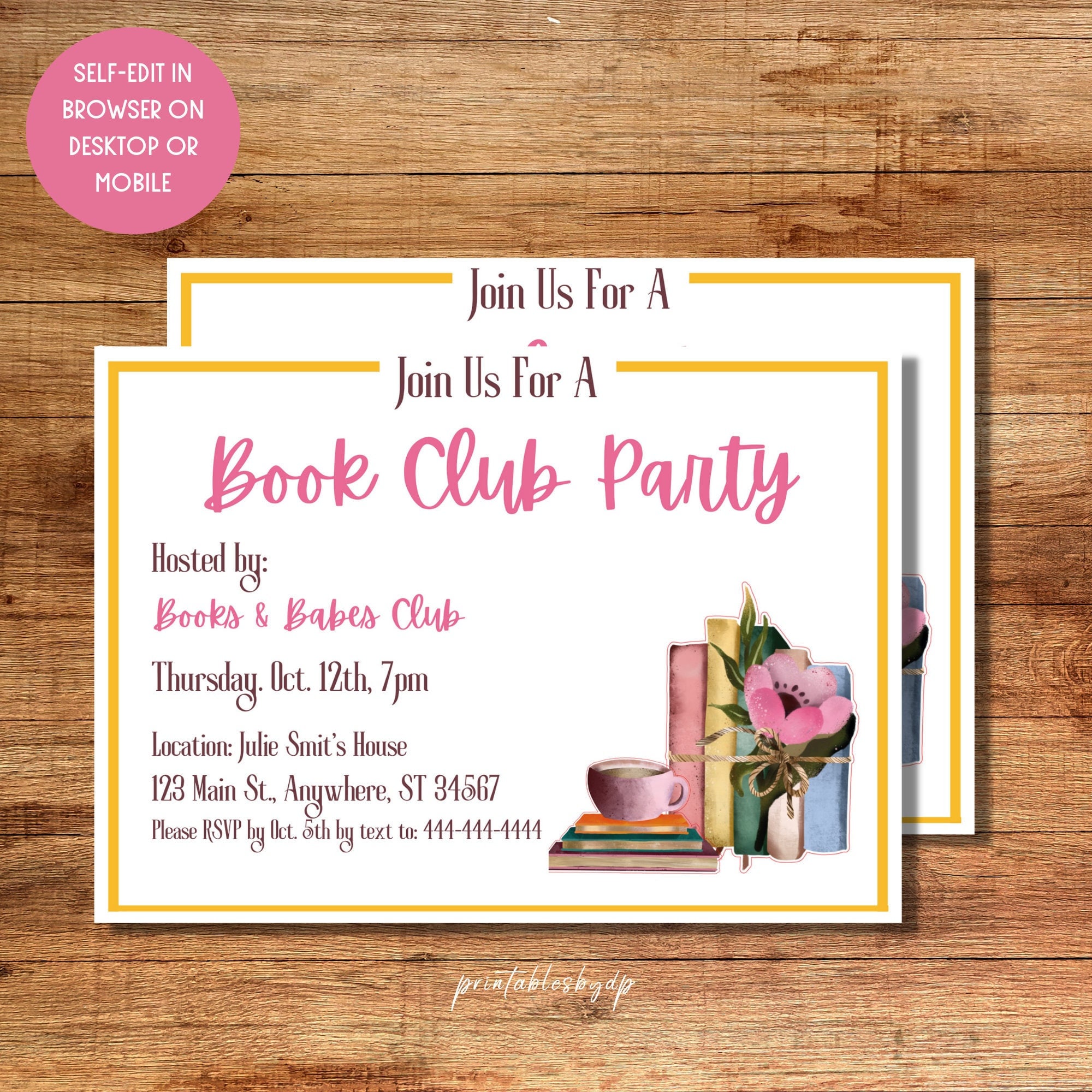 Bookclub Invitation, Book Party Invitation, Printable Invitation ...