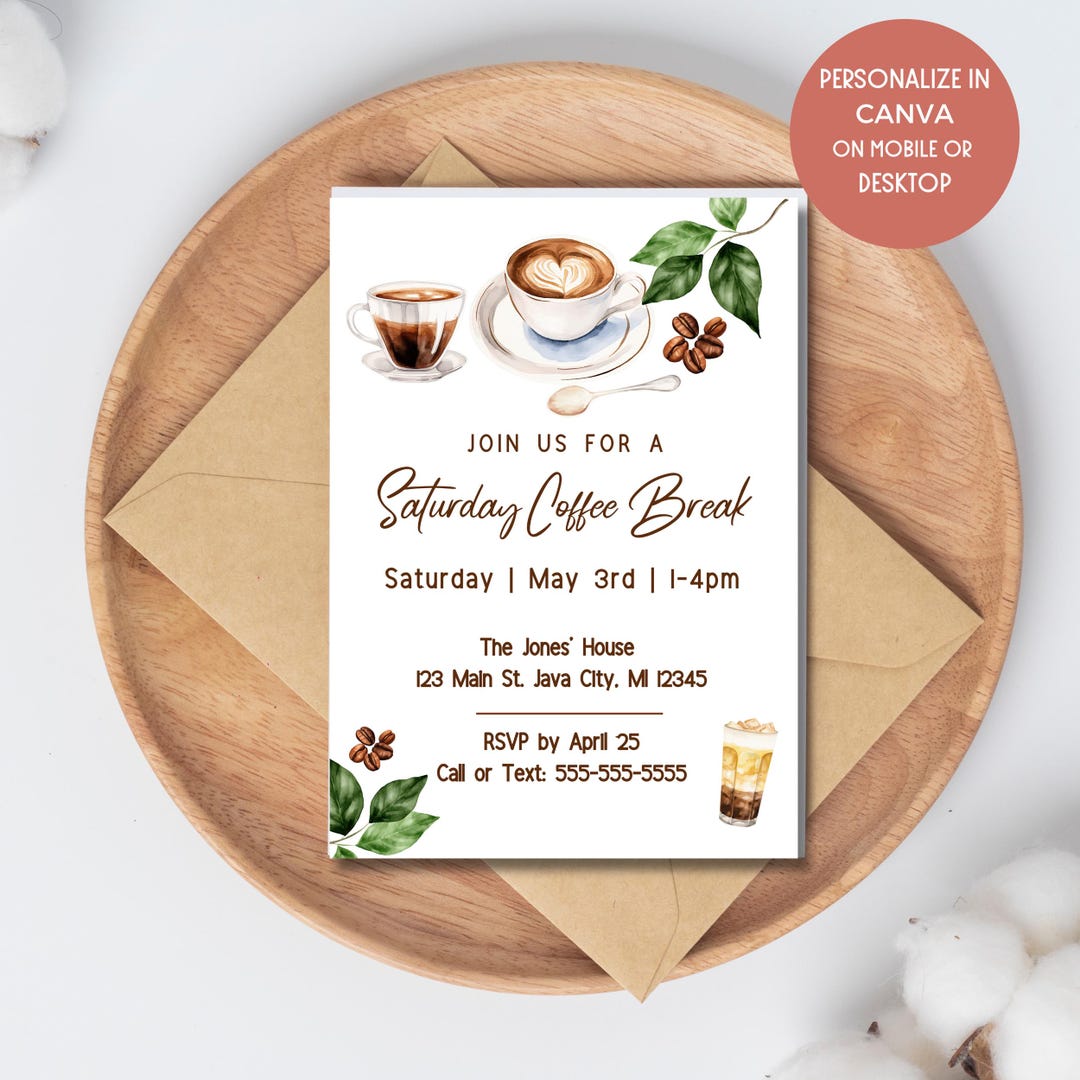 Saturday Coffee Break Party Invitation Digital Download Printable ...