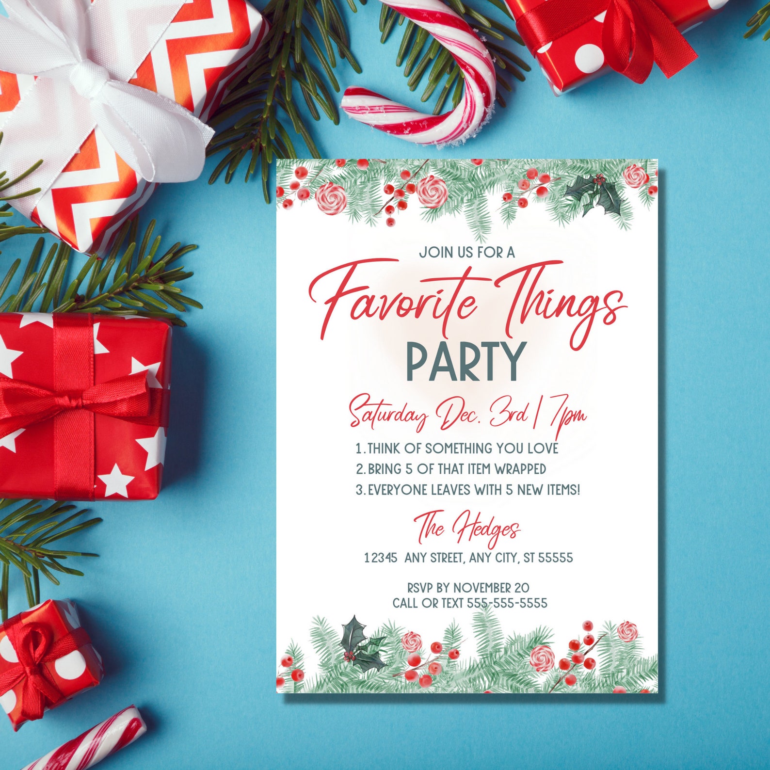 Favorite Things Invitation, Christmas Party Invite, Gift Exchange ...