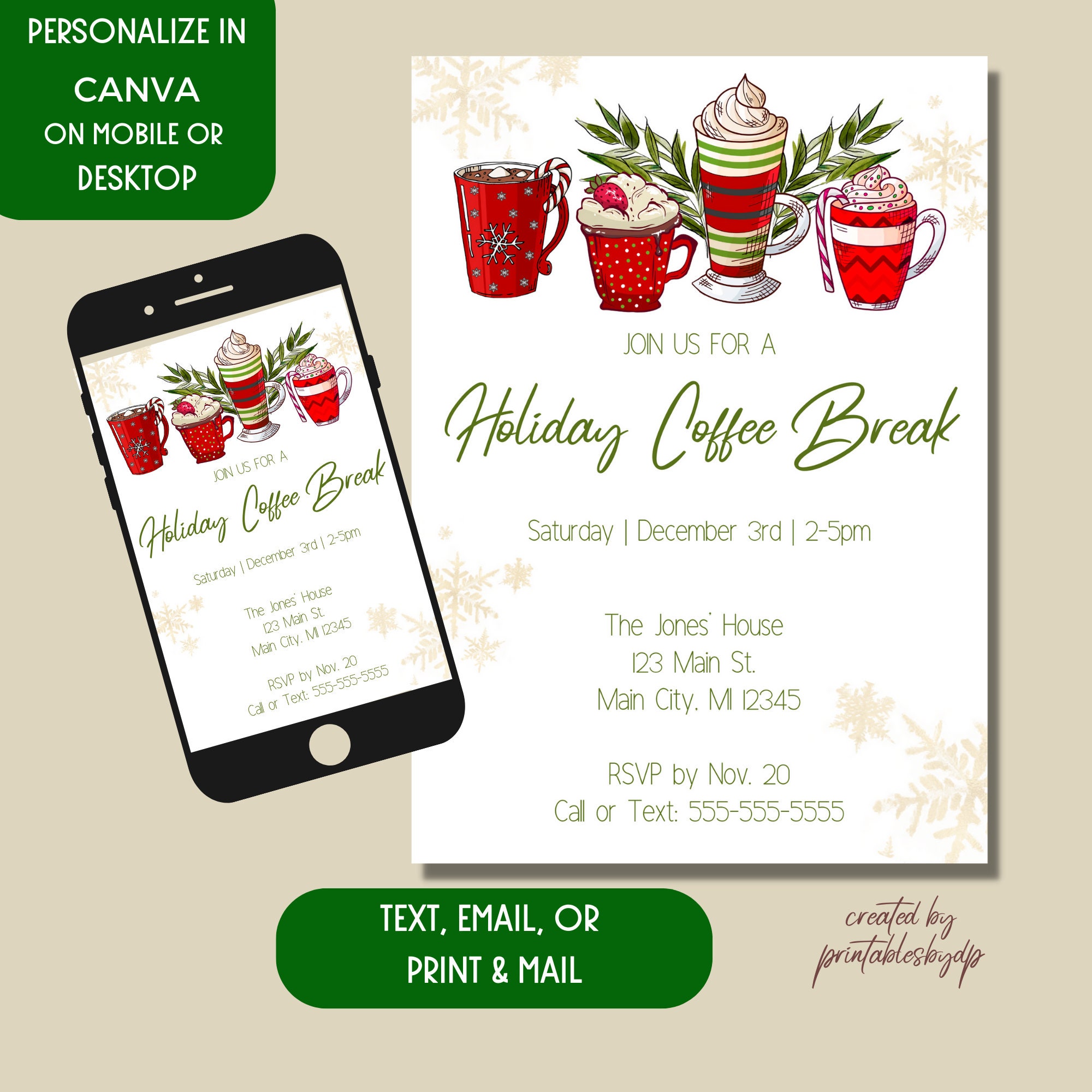 Holiday Coffee Break Invitation, Christmas Coffee Invitation, Printable ...