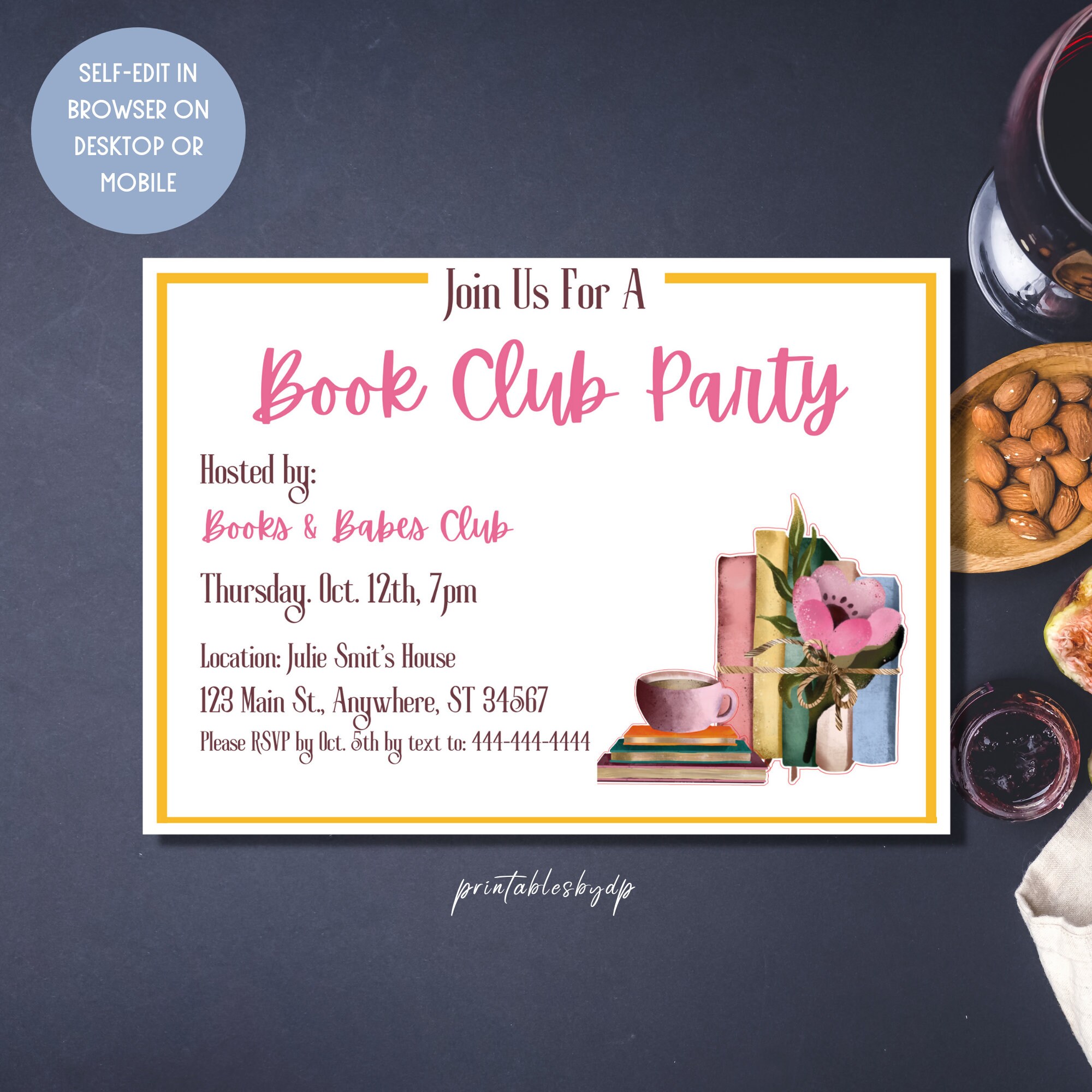 Bookclub Invitation, Book Party Invitation, Printable Invitation ...