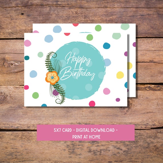 Polka Dot Birthday Card Printable Happy Birthday Note Card - Etsy